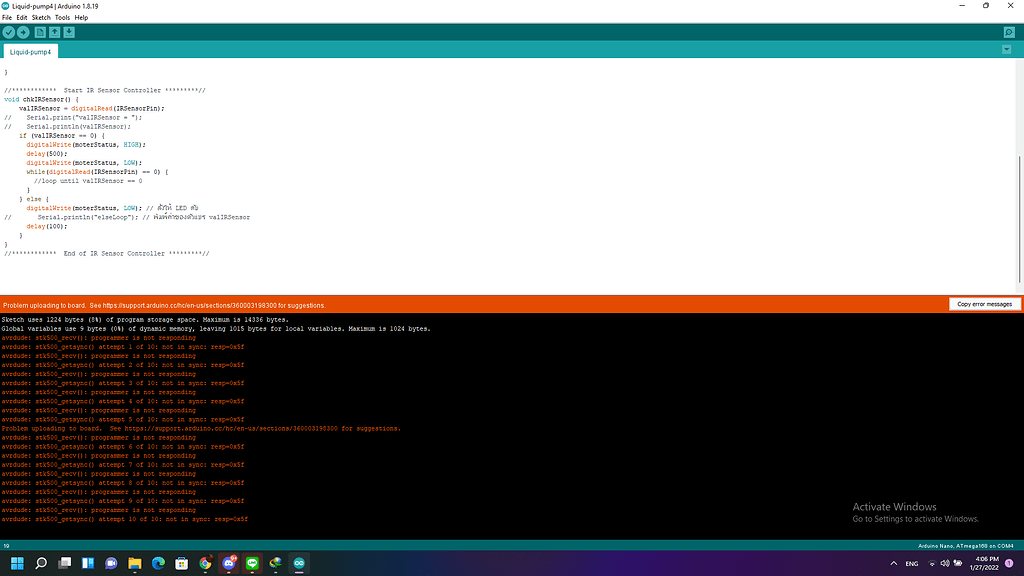 แก้ error ยังไงครับ ยืนยันผ่าน แต่อัพโหลดไม่ผ่าน บอร์ด nano - Arduino ...