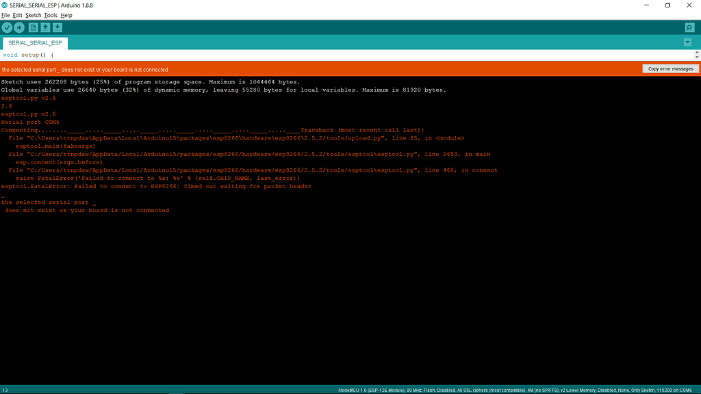 [สอบถาม] Esptool Fatalerror Failed To Connect To Esp8266 Timed Out Waiting For Packet Header