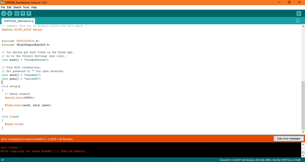 Compile ไม่ผ่านคับขึ้น Error Compiling For Board Nodemcu 1 0 Esp 12e Module Blynk อิเล็ก